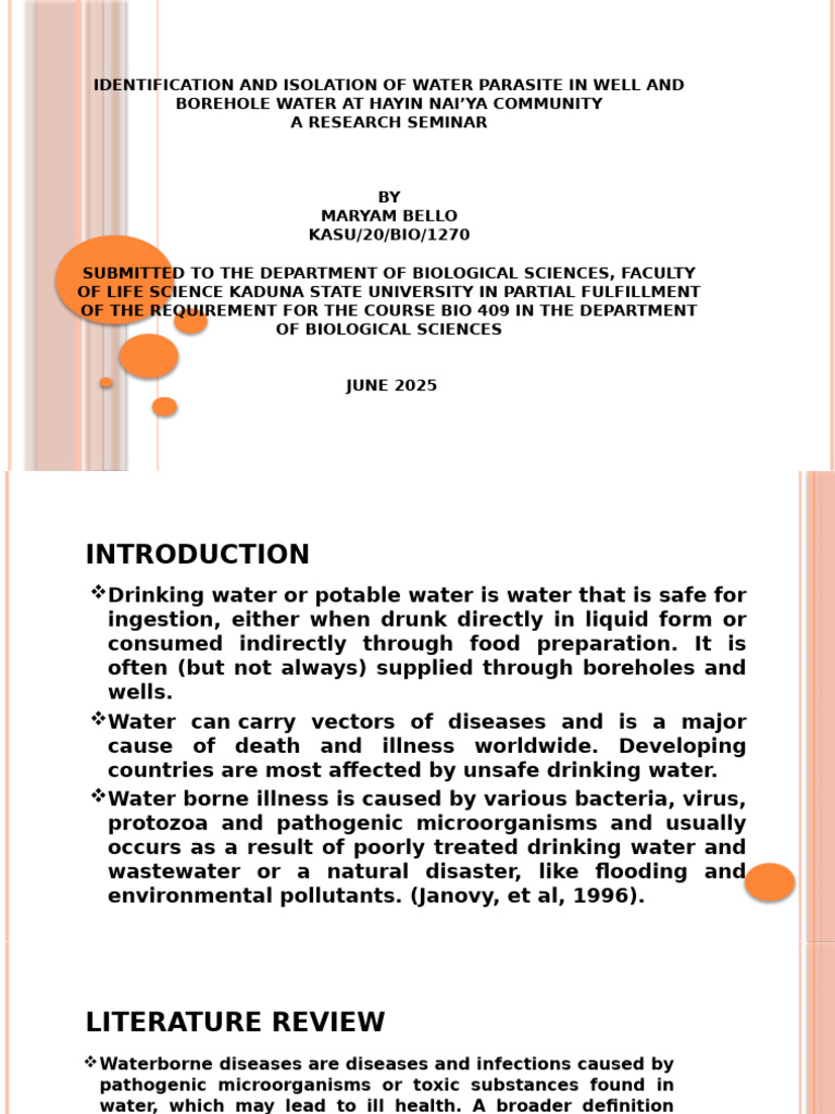 Identification and Isolation of Water Parasite in Well | PDF | Drinking ...