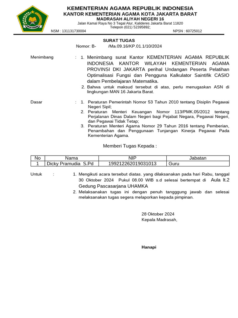 Surat Tugas Dicky | PDF