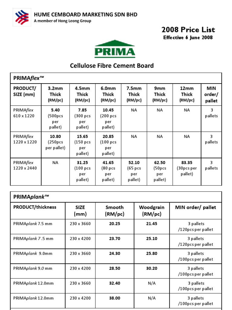 PRIMA Price List (Local Market) Effective June 6 2008 | PDF | Pallet ...