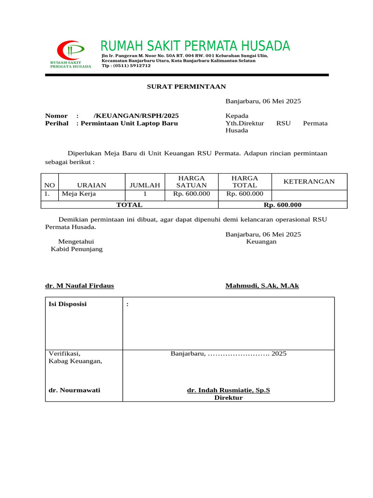 124 Form Pengajuan Logistik - RSPH | PDF