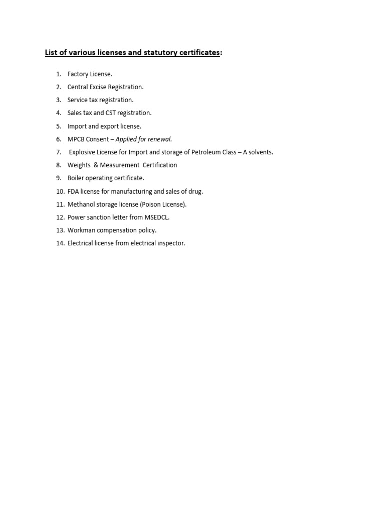 List of Licences | PDF