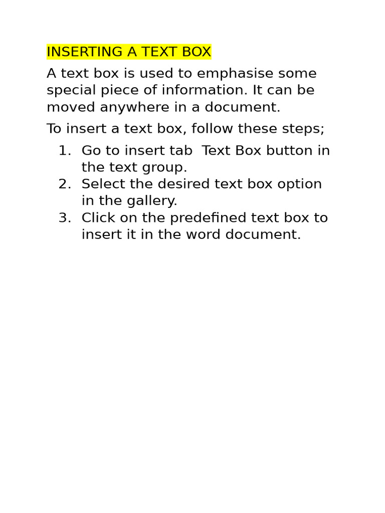 Inserting A Text Box | PDF