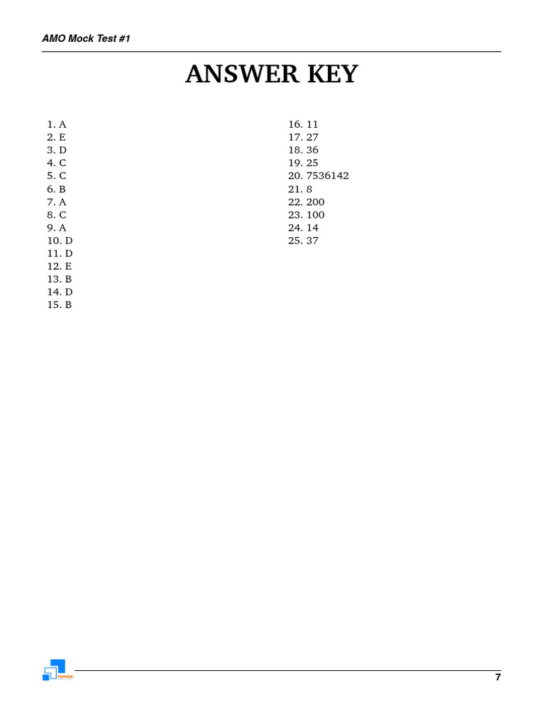 AMO Mock Test Answer Key | PDF
