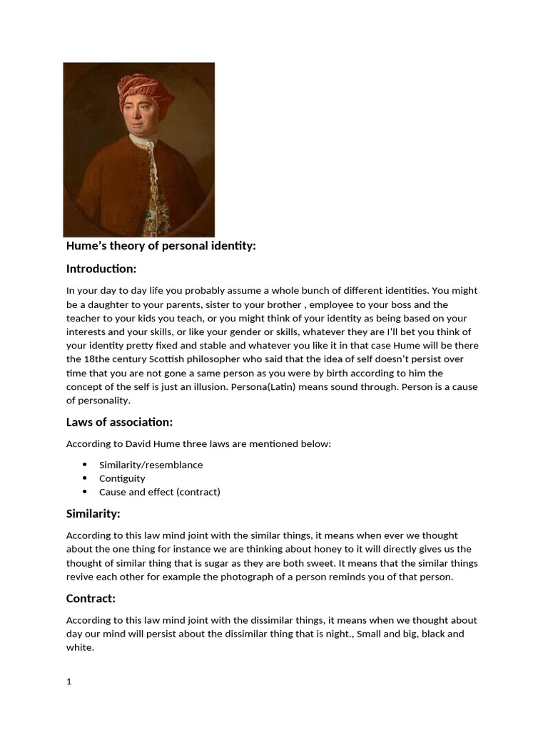 Hume's Theory of Personal Identity | PDF | Philosophy Of Self | David Hume