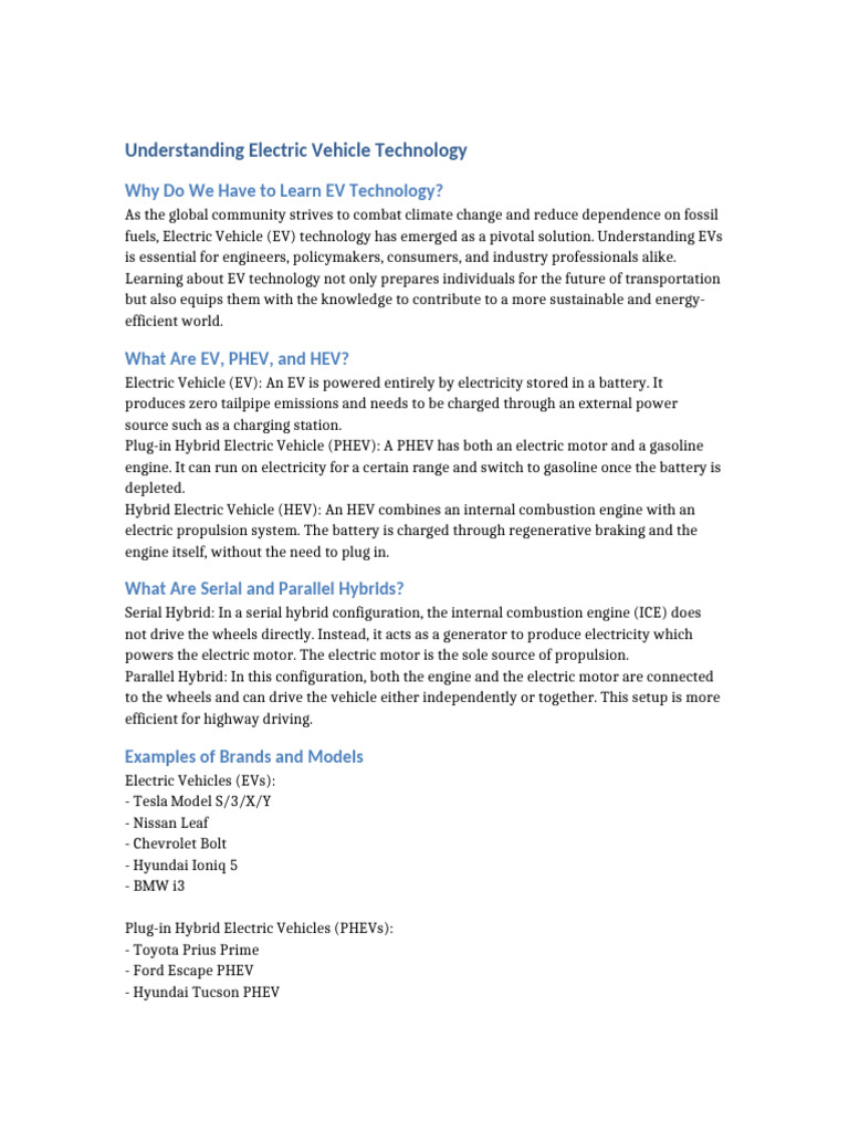 Guide to Electric Vehicle Technology | PDF