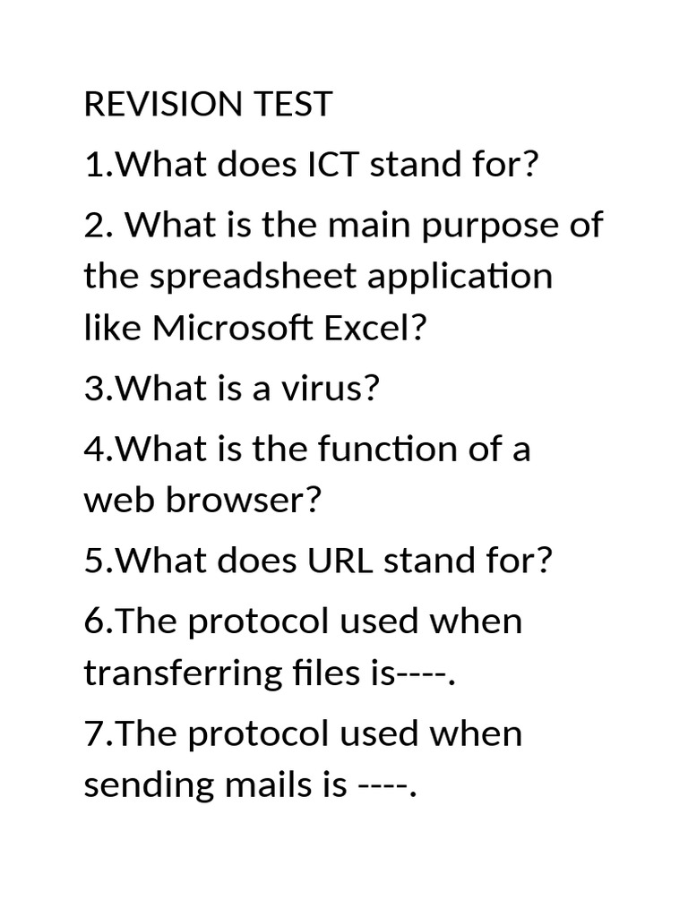 Grade 7 Revision Test - 123754 | PDF