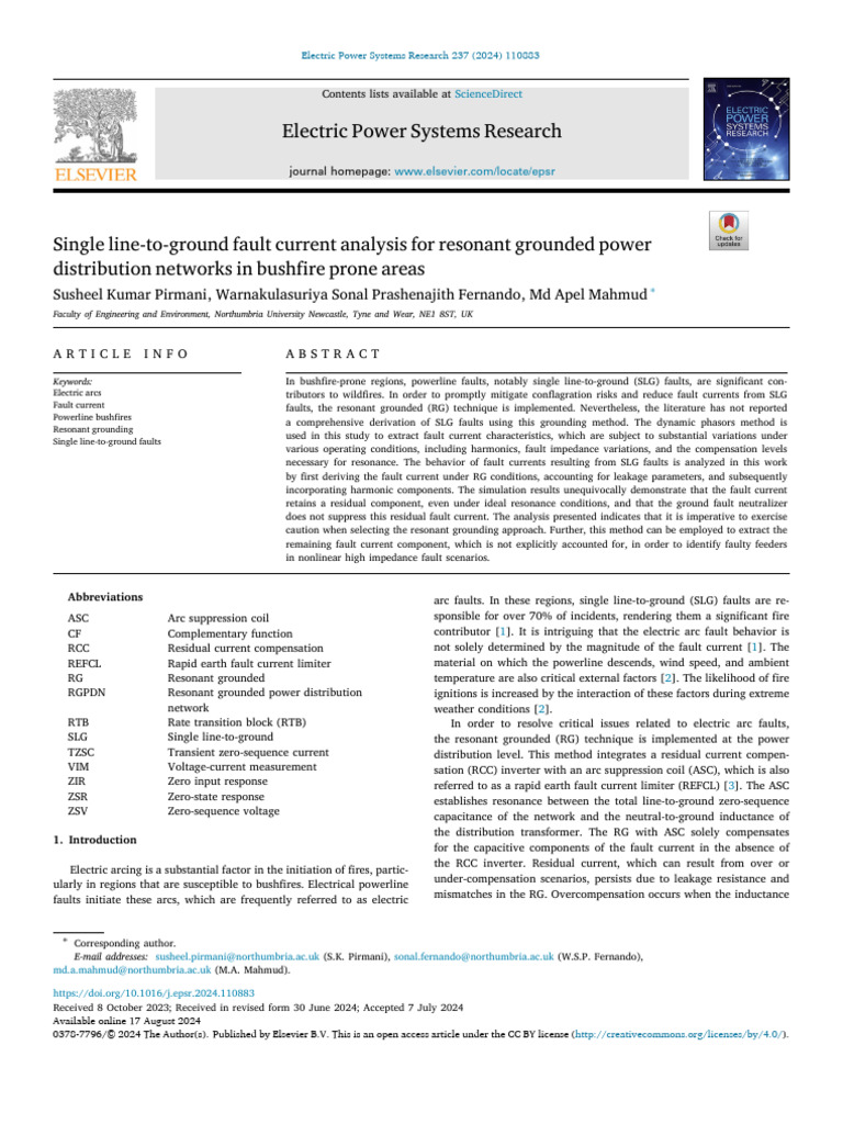 Electric Power Systems Research: Susheel Kumar Pirmani, Warnakulasuriya Sonal Prashenajith ...