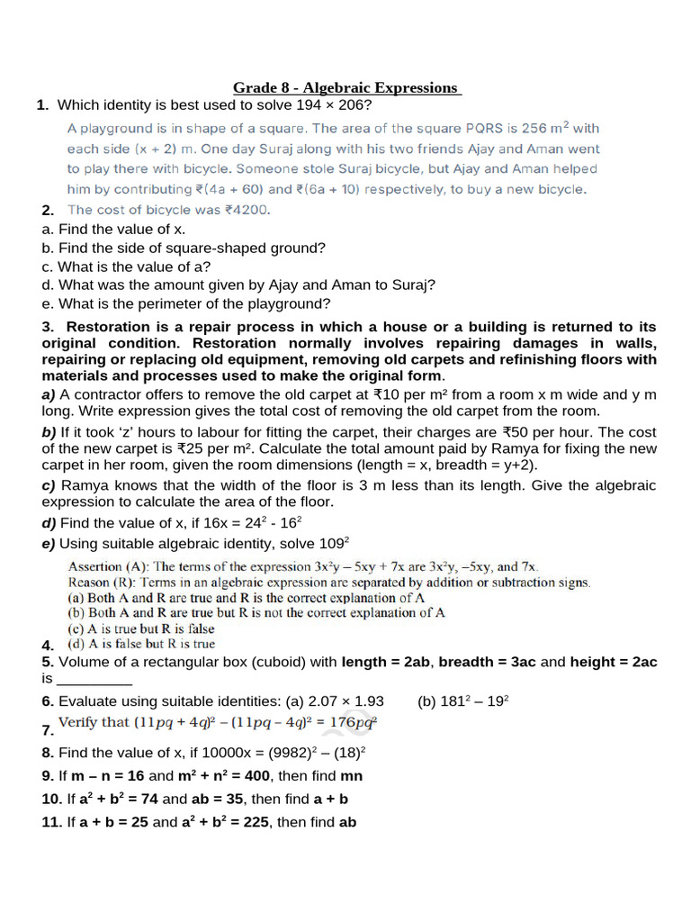 Grade 8 - Algebraic Expression | PDF | Variable (Mathematics) | Length