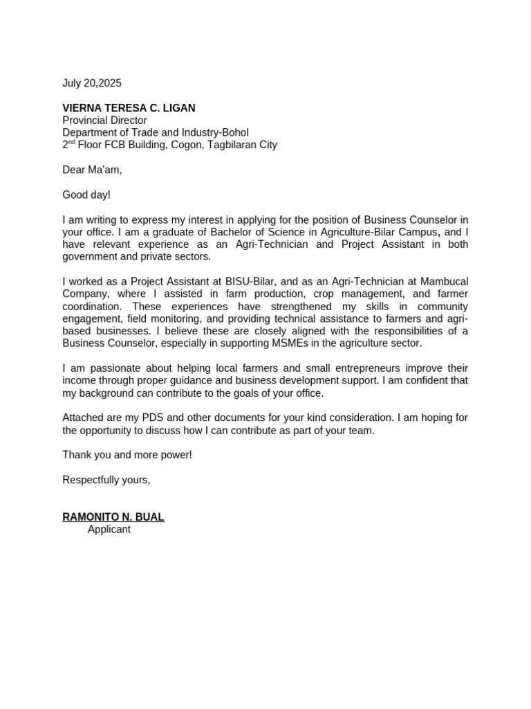 Dti-Bual Application Letter | PDF