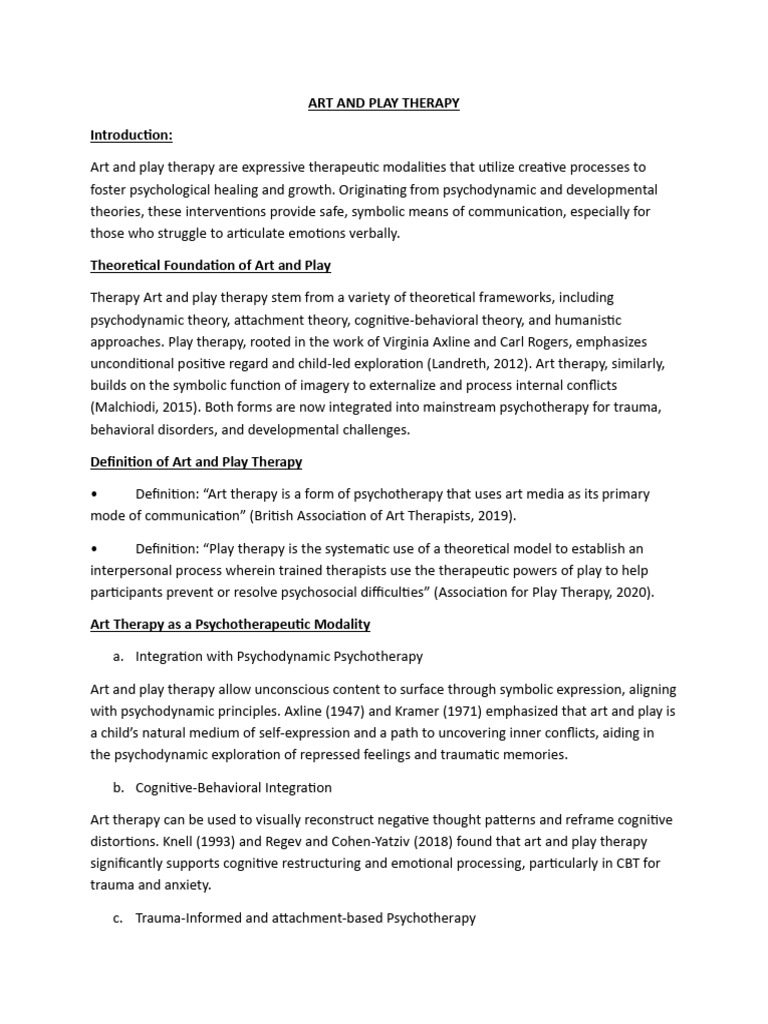 Art and Play Therapy (Rough Document) | PDF | Psychotherapy | Play Therapy