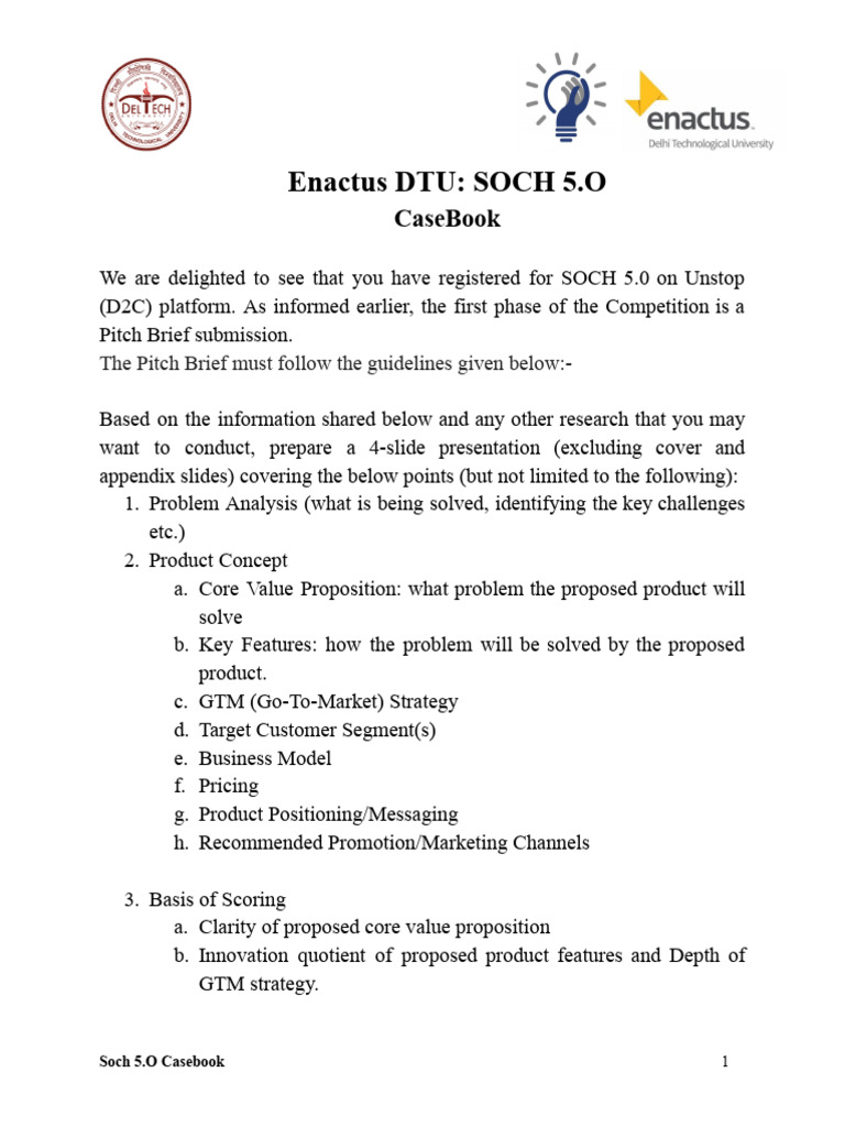Enactus DTU SOCH 5.0 Casebook | PDF