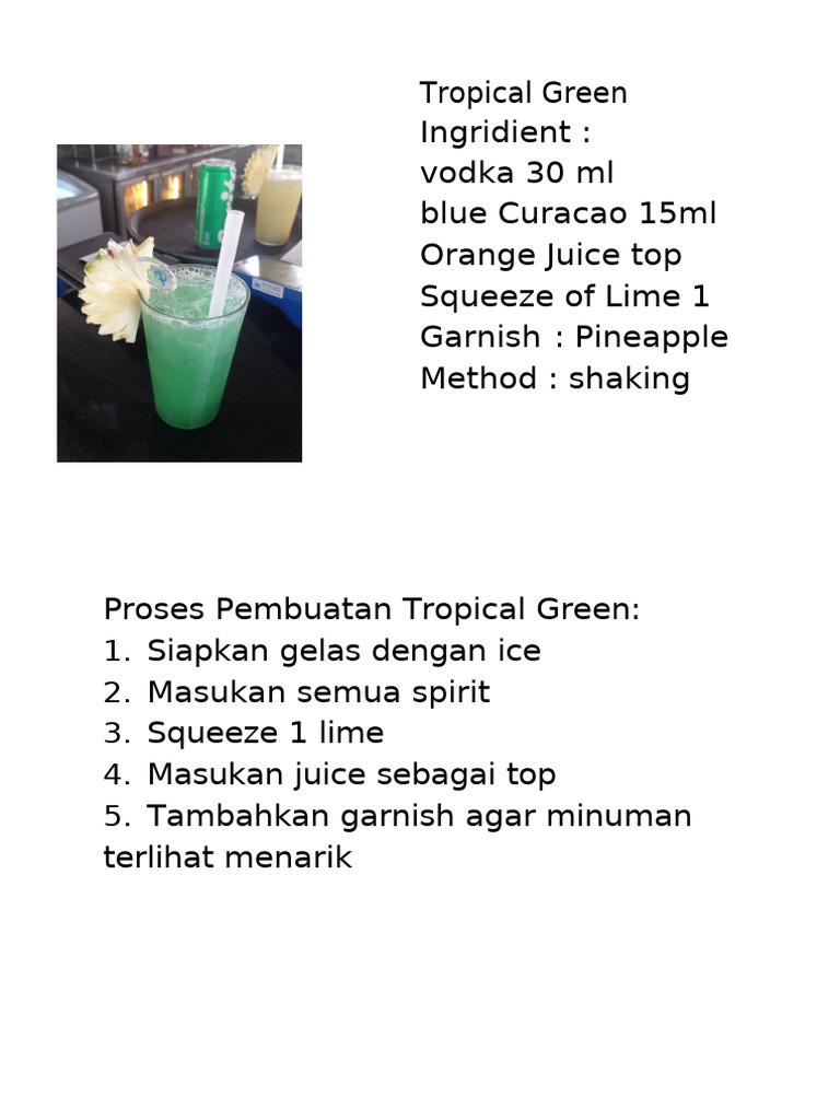 Tropical Green Ingridient Vodka 1oz Blue Curacao 12 Oz Orange J Top ...