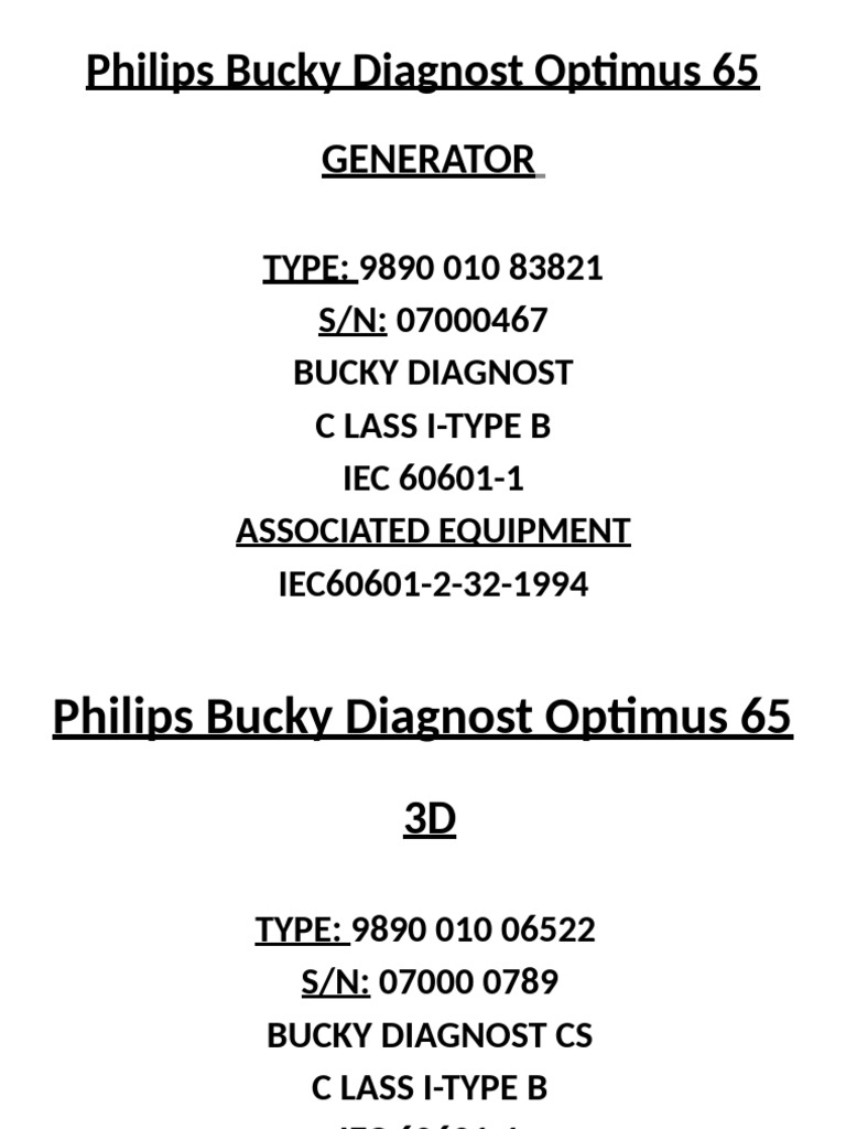 Philips Bucky Diagnost Optimus 65 Overview | PDF