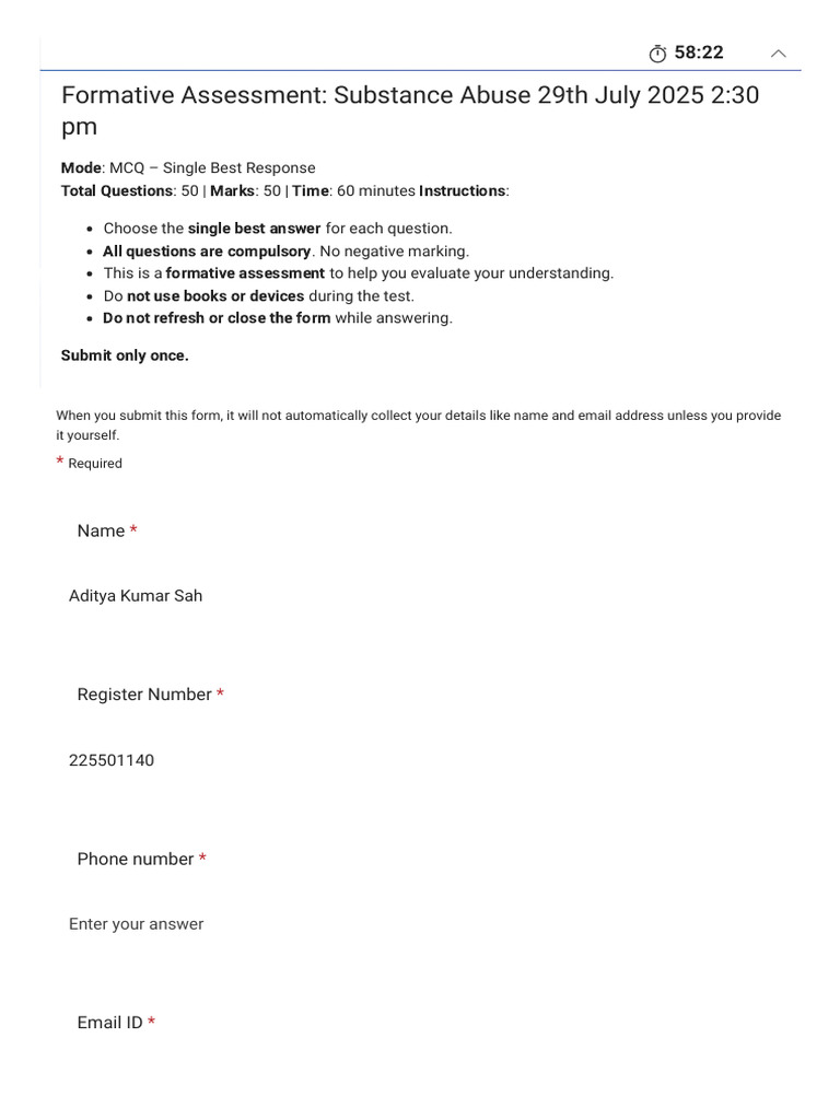Formative Assessment - Substance Abuse 29th July 2025 2 - 30 PM | PDF ...