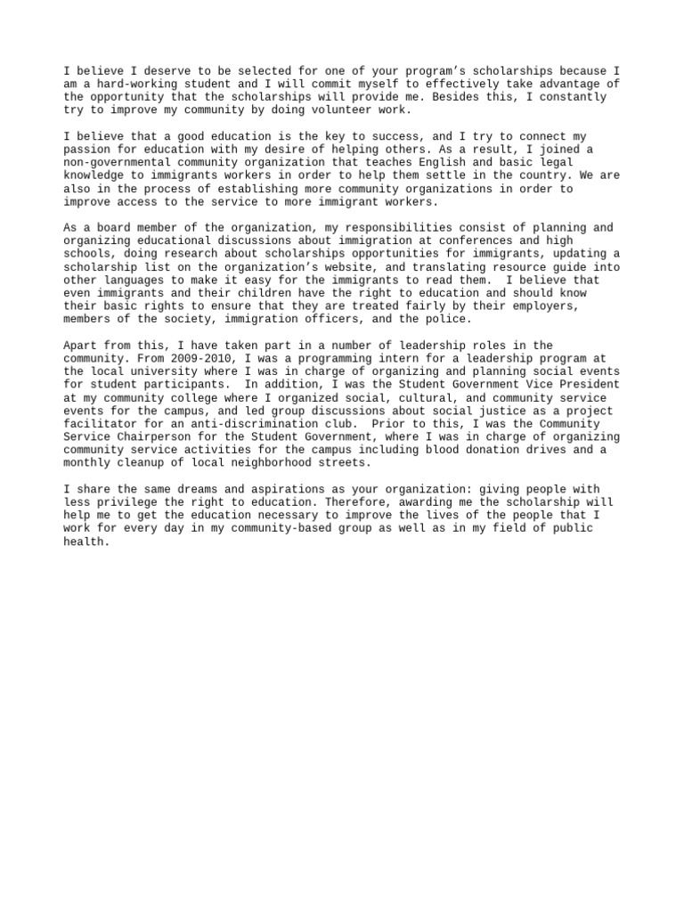 Why Do You Qualify For This Scholarship | PDF