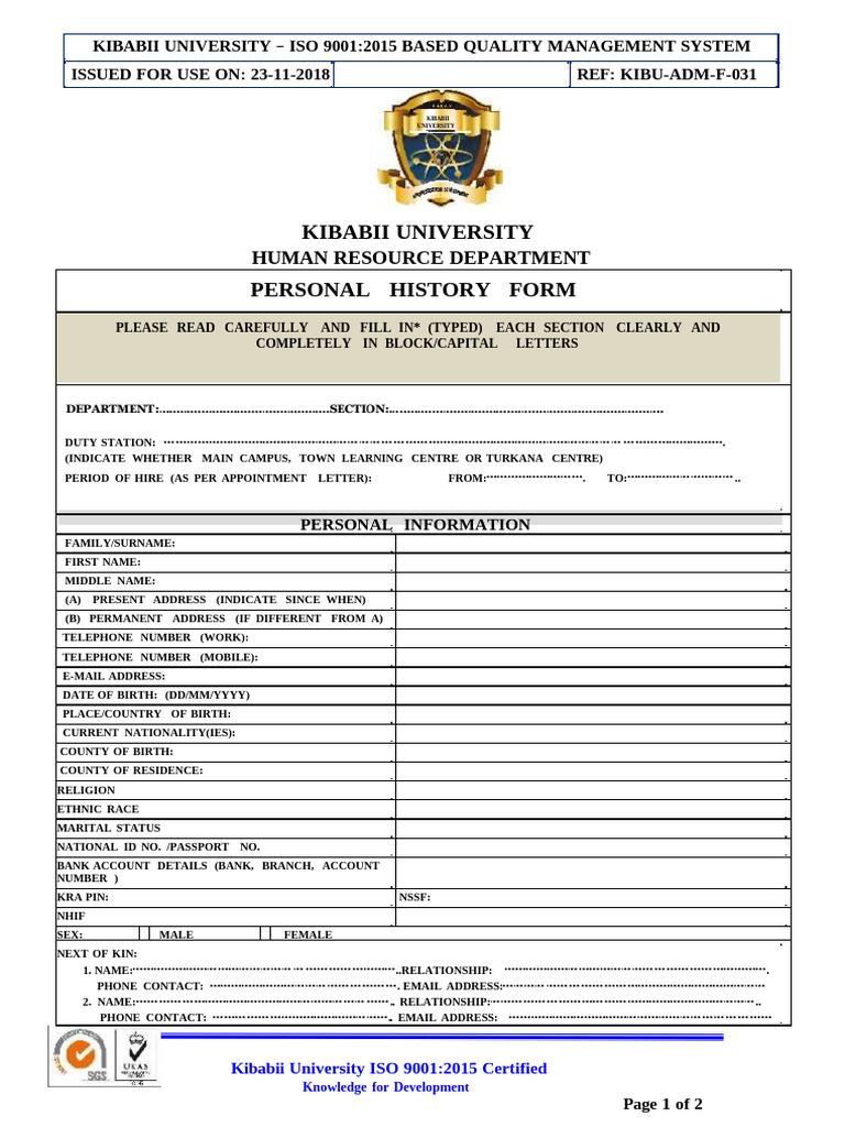 Personal History Form | PDF
