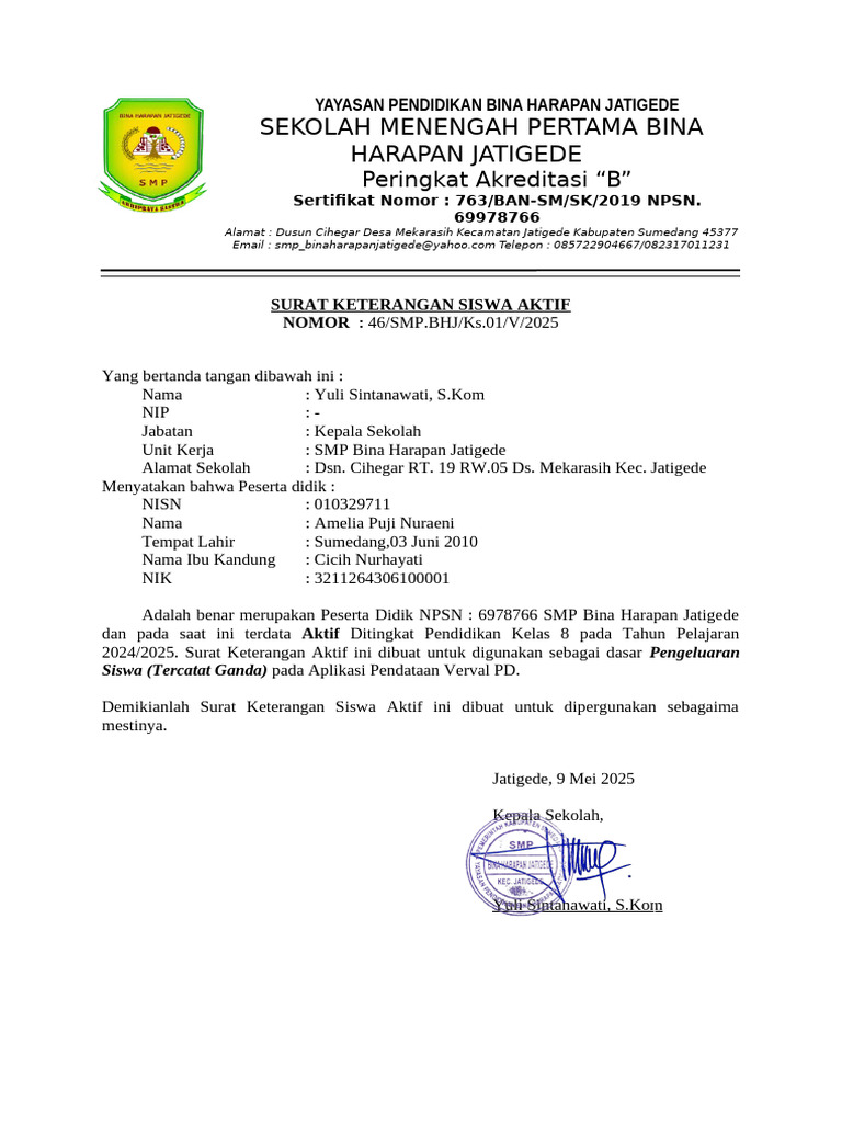 Surat Keterangan Siswa Aktif Nisn | PDF