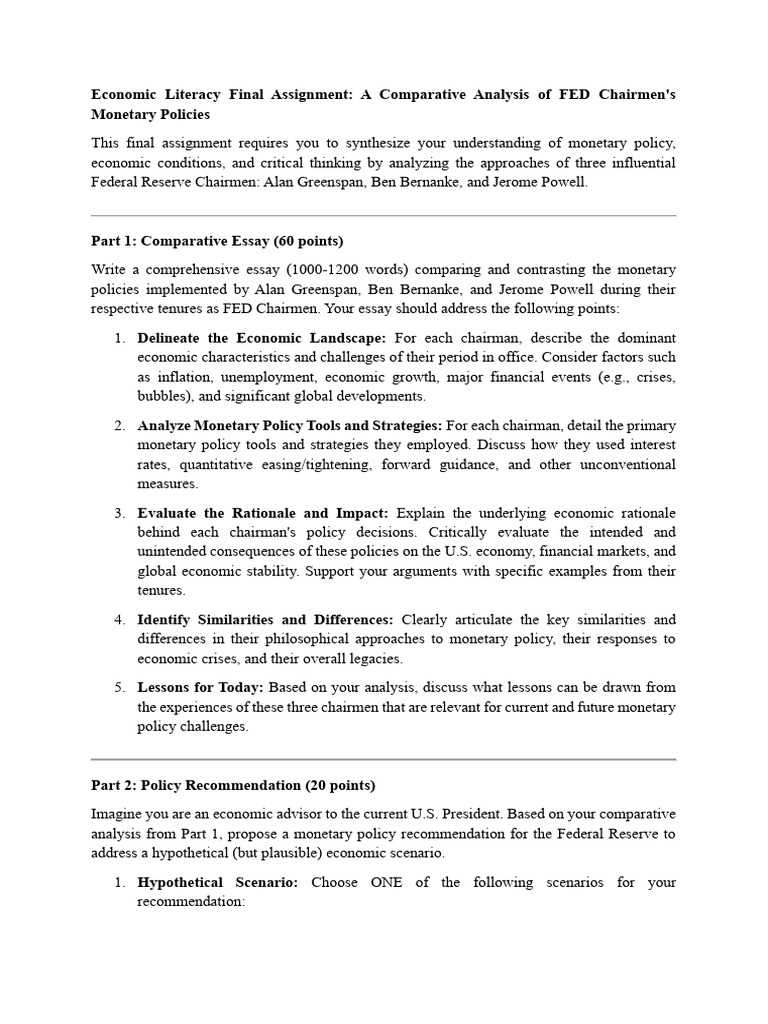 Economic Literacy Final Assignment | PDF | Monetary Policy | Inflation
