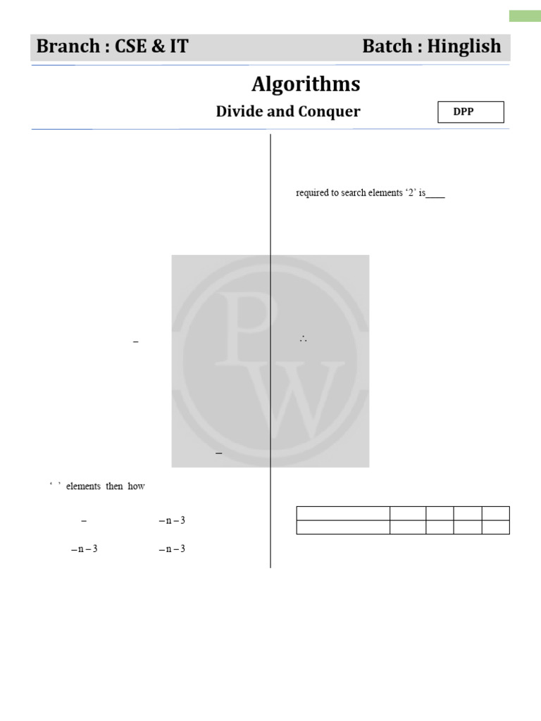 Divide and Conquers - DPP (Algorithms) | PDF | Algorithms And Data Structures | Discrete Mathematics