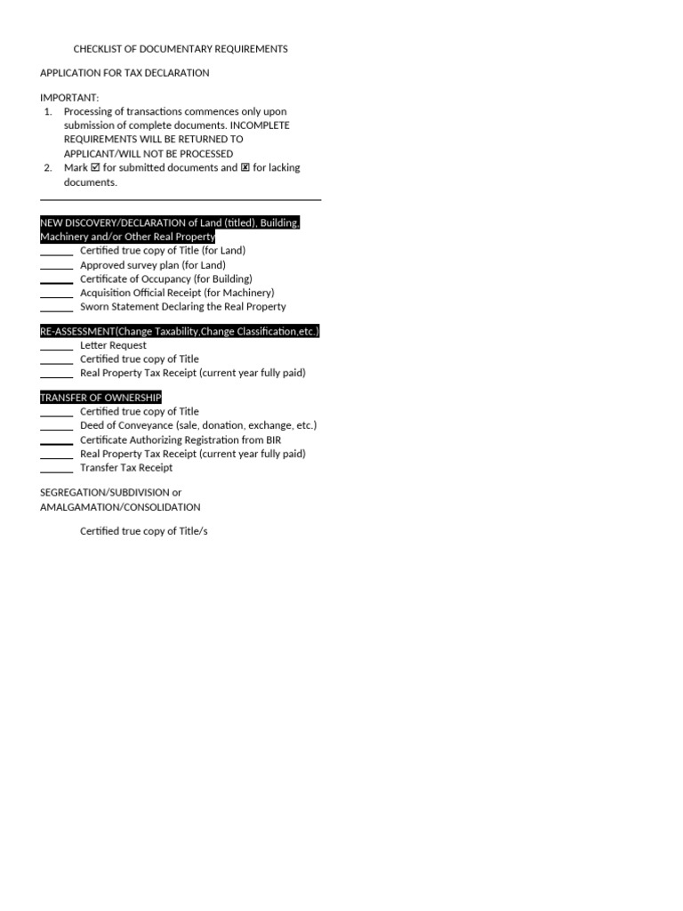 Checklist of Documentary Requirements | PDF