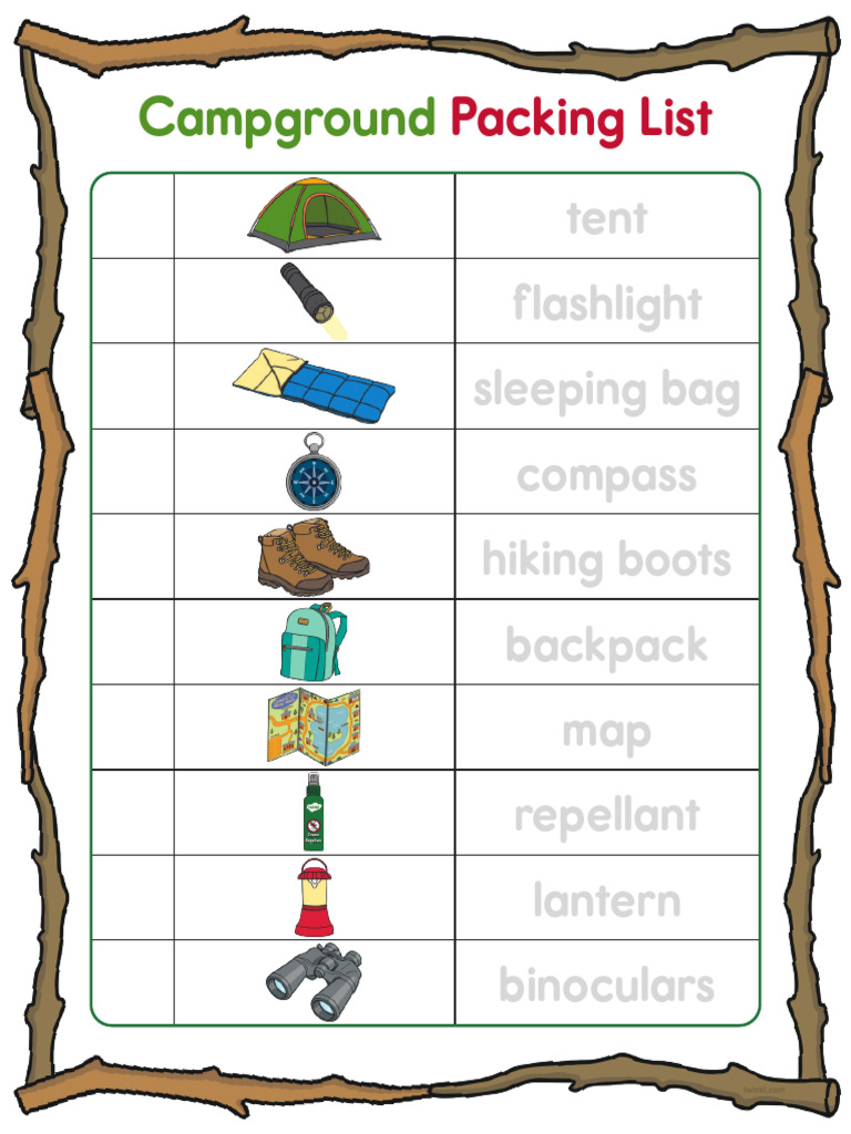 Color Campground Dramatic Play Packing List | PDF