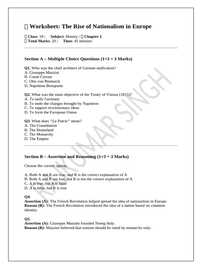 ? Worksheet Nationalism in Europe Ch1 | PDF