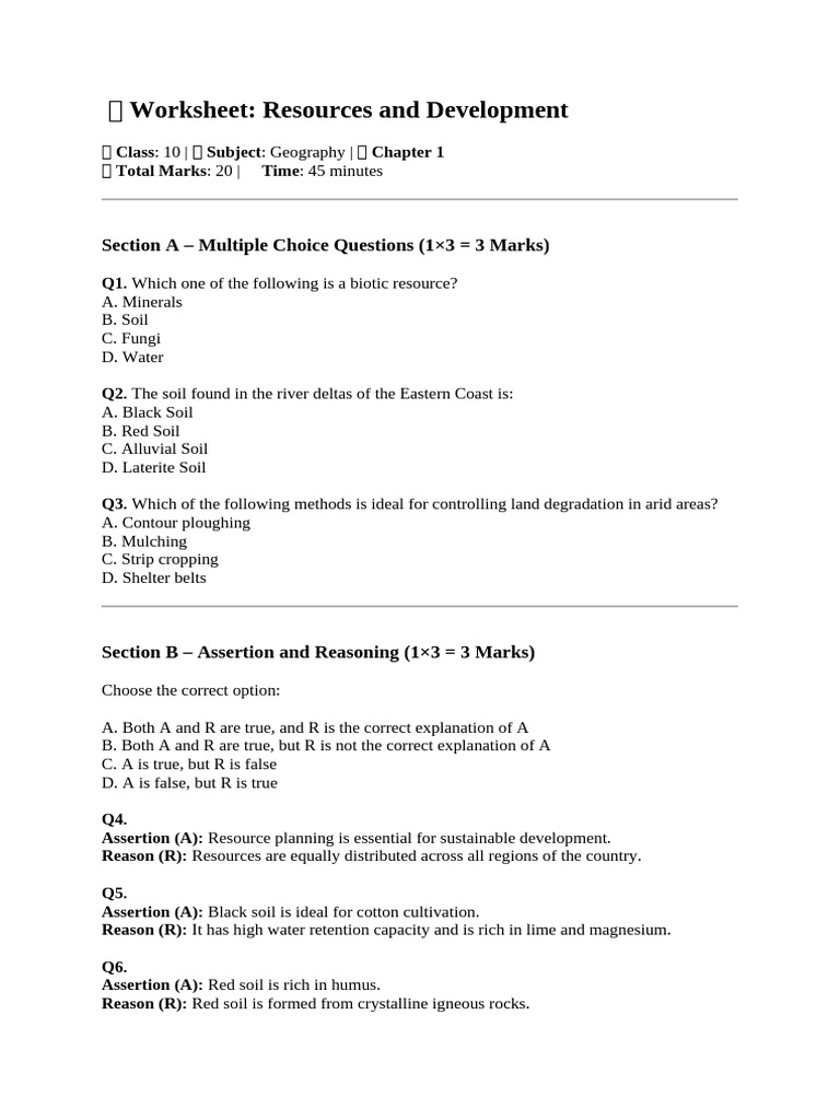 ? Worksheet Resource and Development Ch1 Geo. | PDF