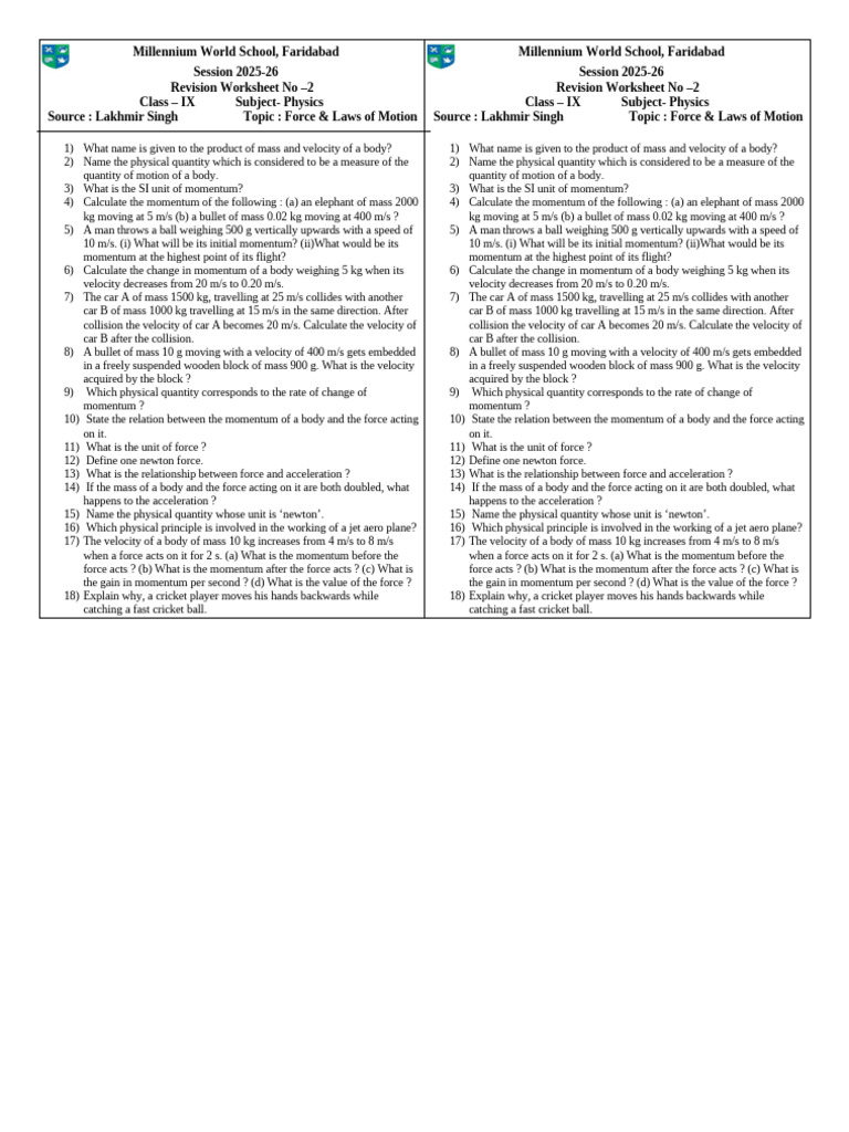 Class 9 Physics Chapter 2 | PDF | Force | Momentum