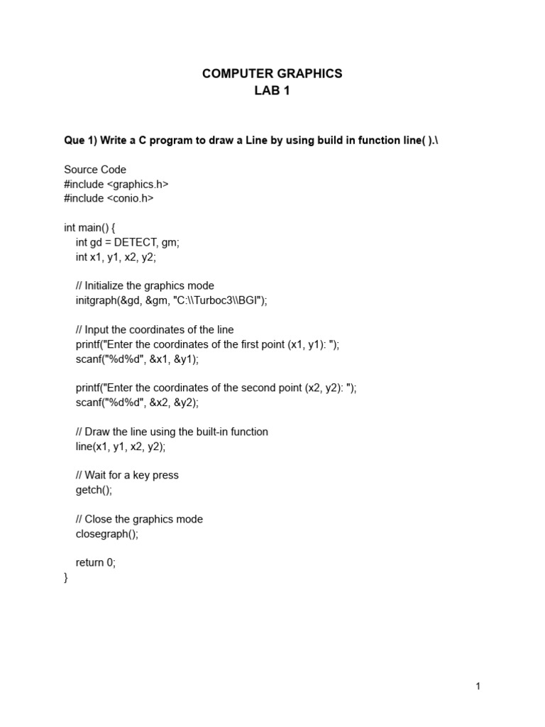 C Graphics Line and Shape Drawing Programs | PDF | Angle | Rotation