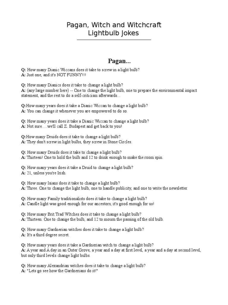 Pagan Lightbulb Jokes | PDF | Wicca | Neopaganism