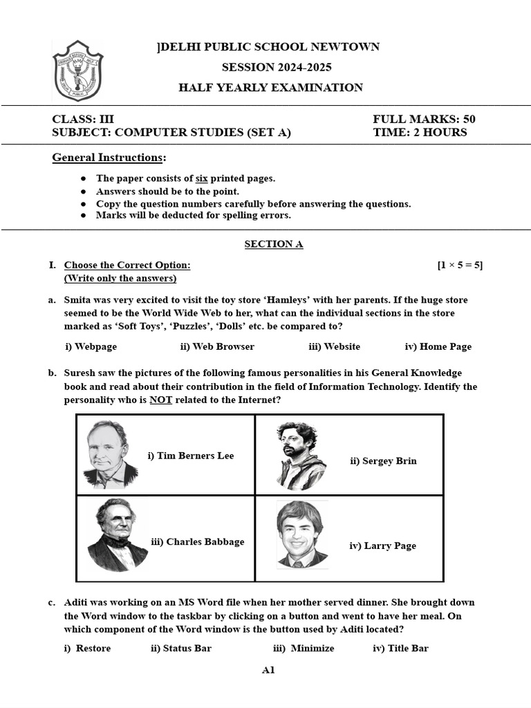 Class 3 - Computer Studies - Set A - Hy - 2024 | PDF | Microsoft Word | Icon (Computing)