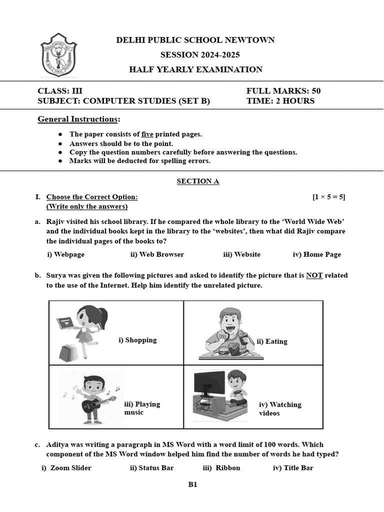 Computer Studies Exam for Class III | PDF | Microsoft Word | System ...