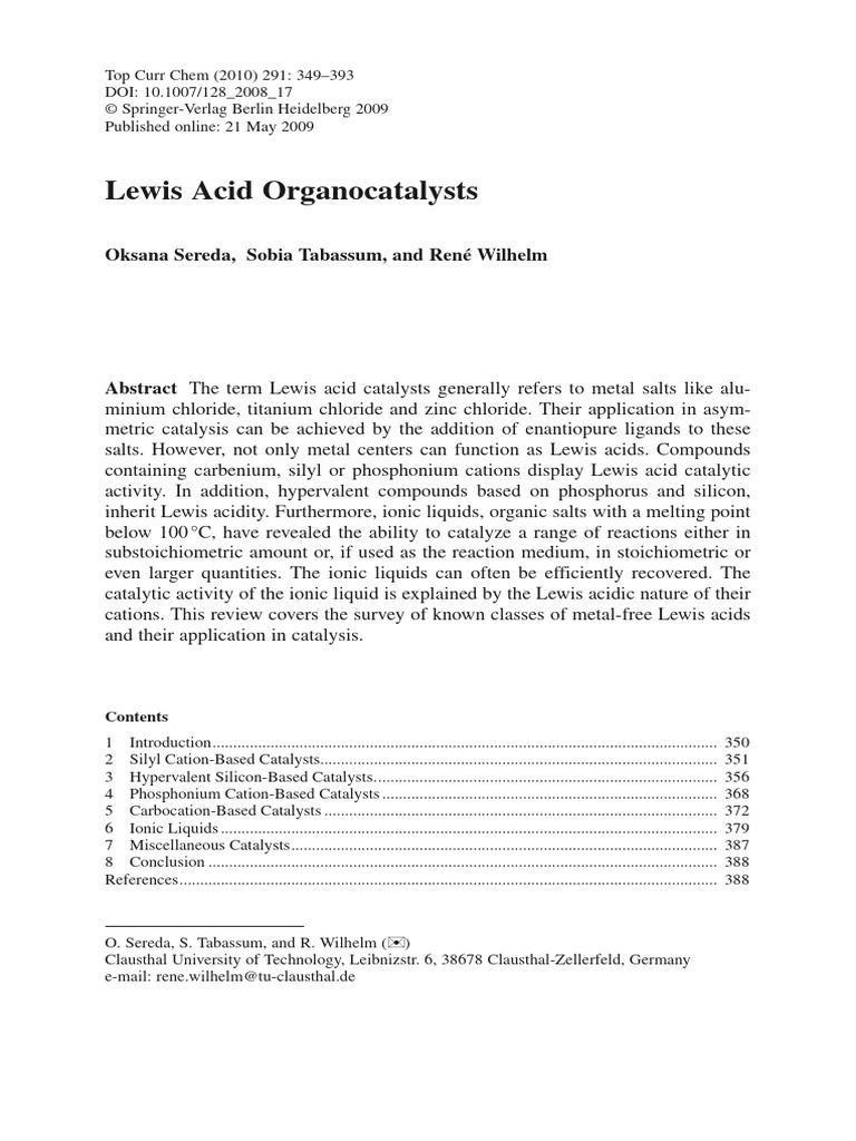 Overview of Lewis Acid Catalysts | PDF | Catalysis | Enantioselective ...