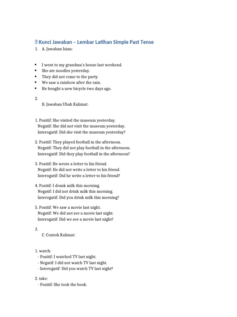 Simple Past Tense Answer Key | PDF