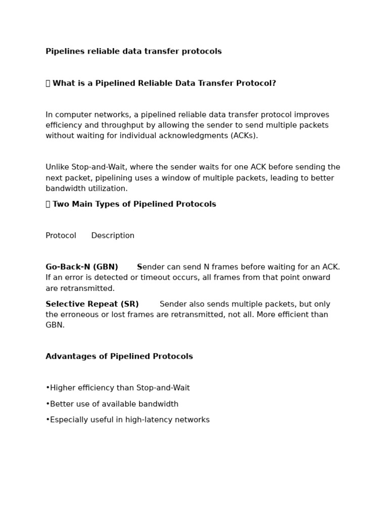 Pipelined Reliable Data Transfer Protocols | PDF