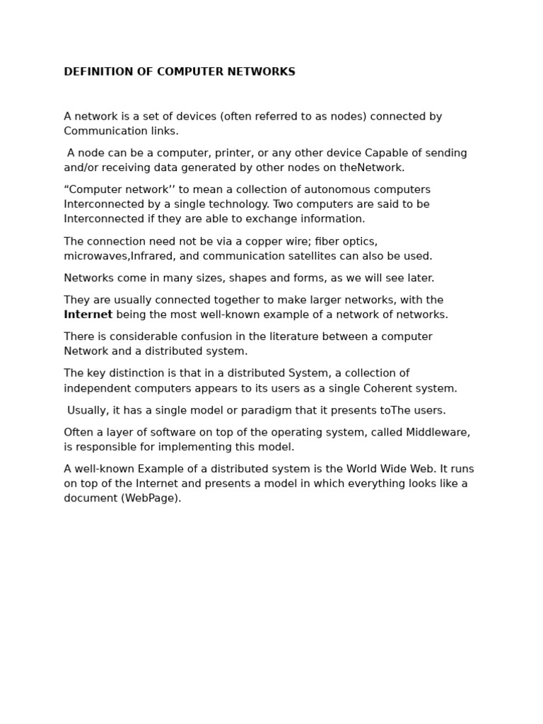 Definition of Computer Networks | PDF