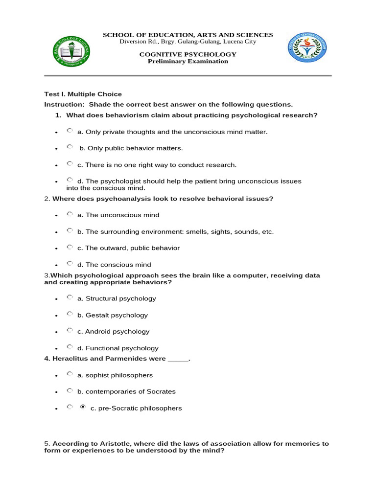 Cognitive Psychology Exam Overview | PDF | Psychology | Mind