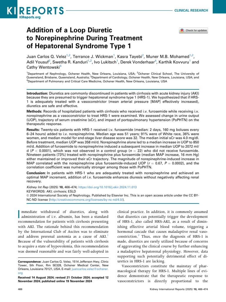 Addition of A Loop Diuretic To Norepinephrine During Treatment of Hepatorenal Syndrome Type 1 ...
