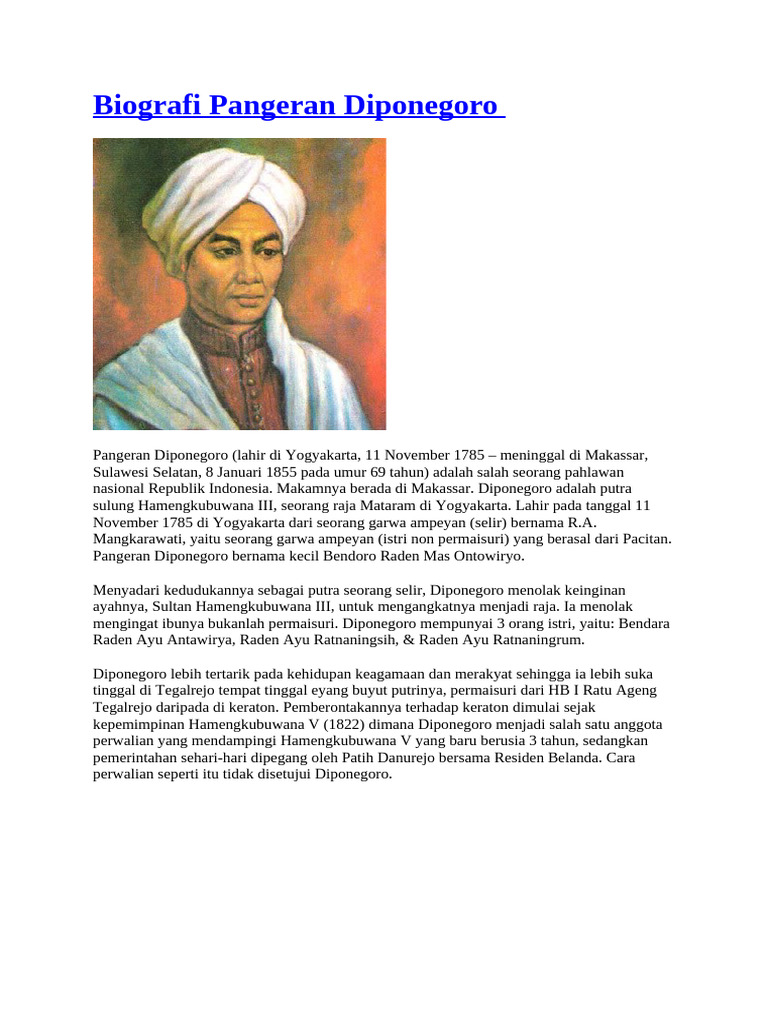 Biografi Pangeran Diponegoro | PDF