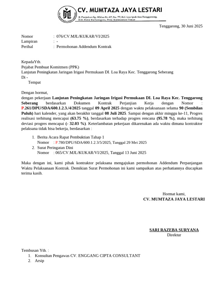 Surat Permohonan Addendum Waktu | PDF