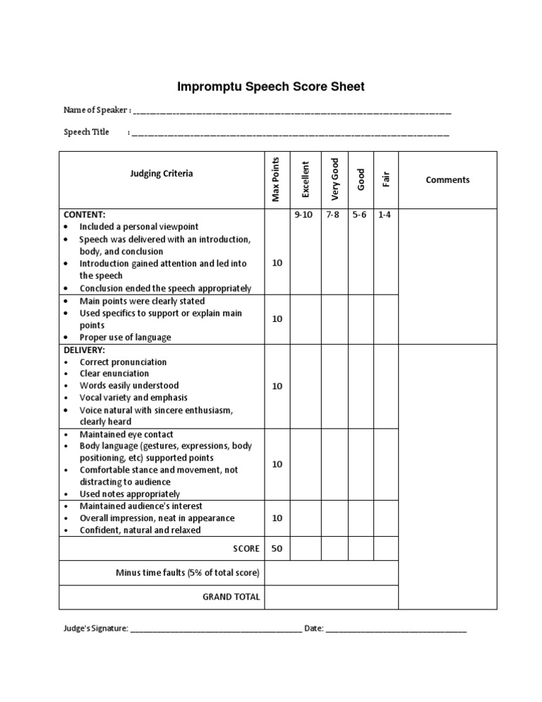 Impromptu Speech SCORE Sheet | PDF