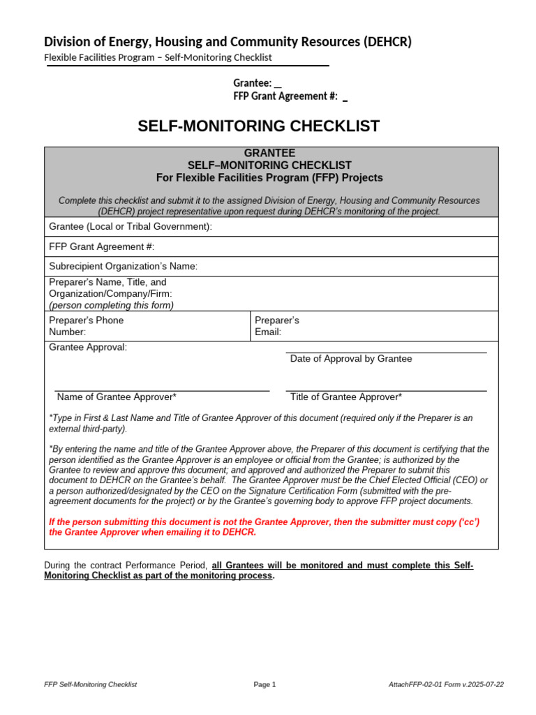 FFP 02 01 Self Monitoring Checklist | PDF | Government Procurement In ...