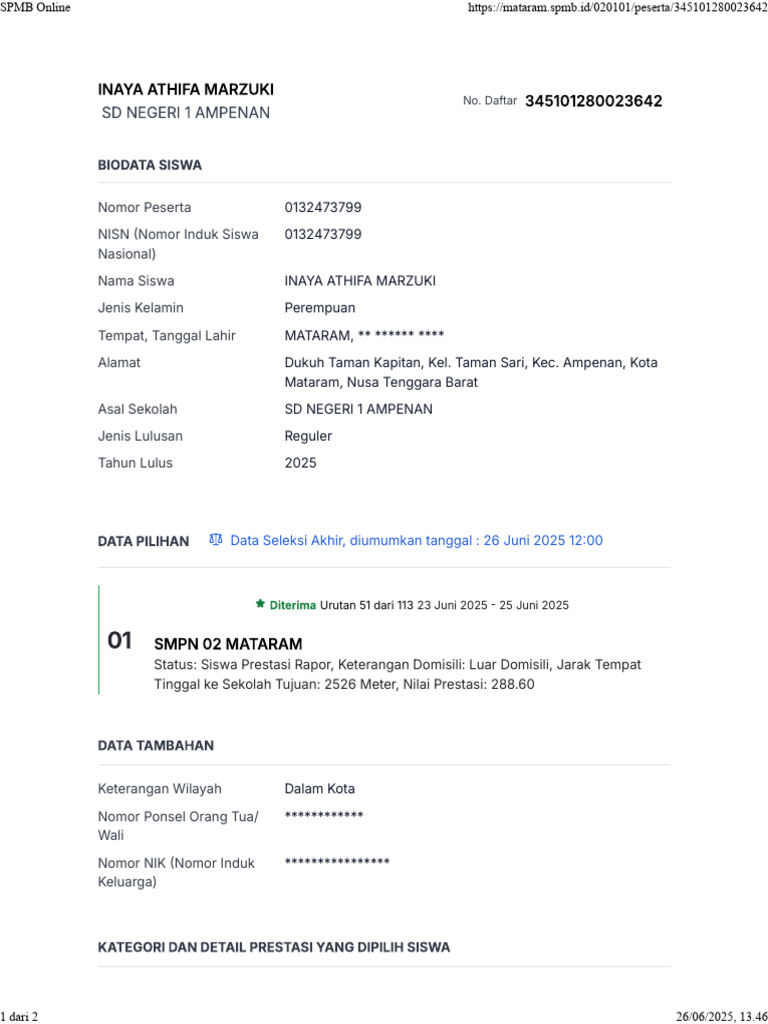 Pendaftaran SPMB Online Mataram 2025 | PDF