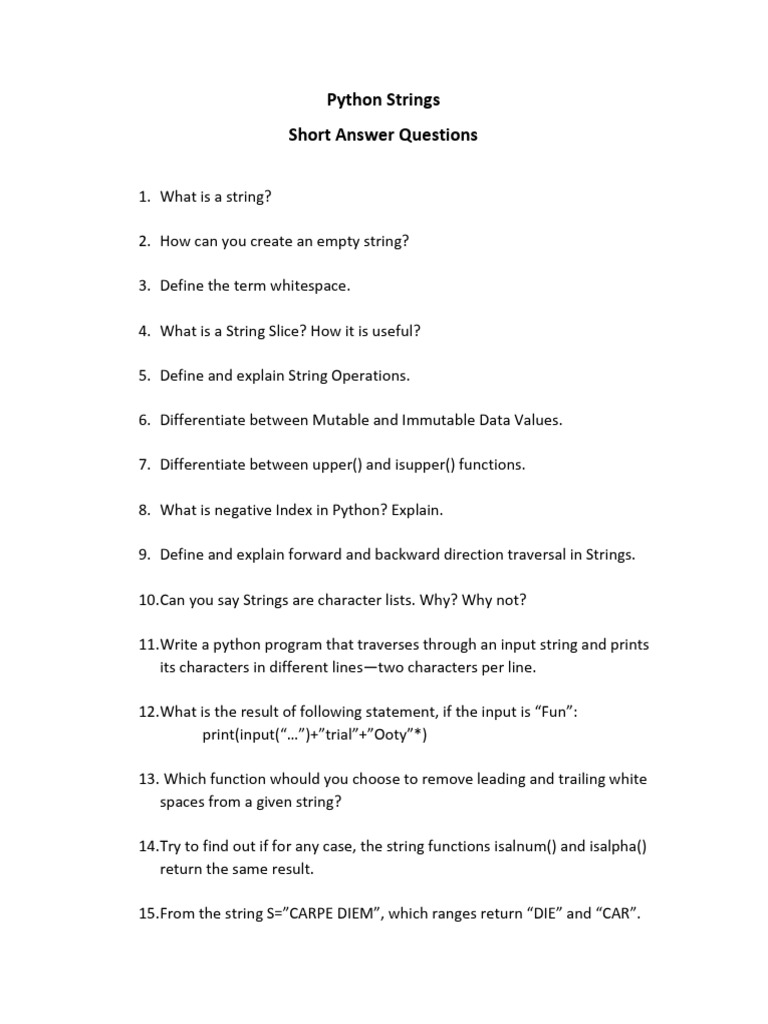 Short Answer Questions | PDF