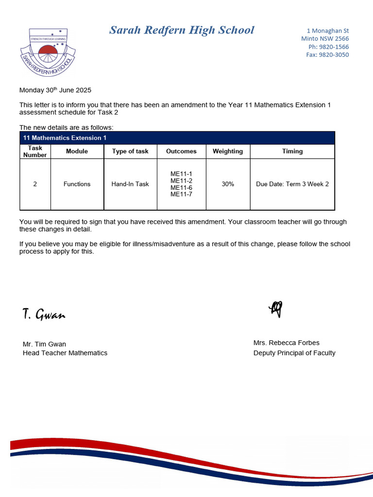 2025 - Year 11 Mathematics Extension 1 - Task - 2 - Mainstream | PDF | Function (Mathematics ...