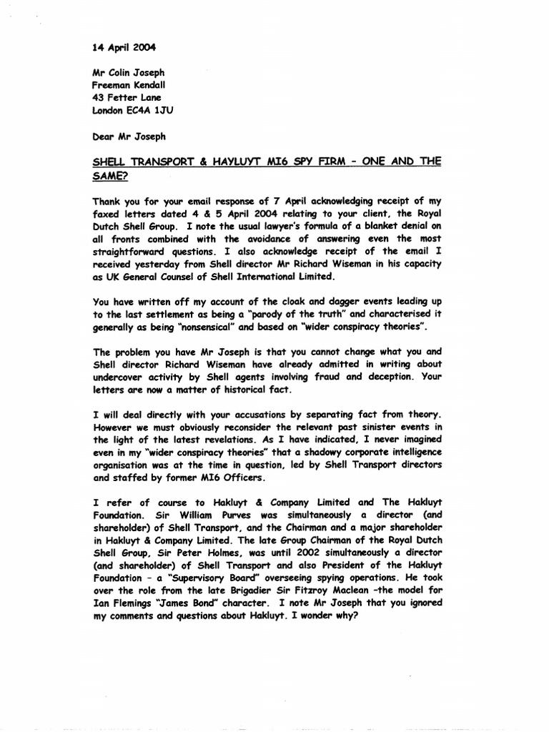 A Ed Letter To Freeman 14 April 2004 | PDF | Espionage | Lawsuit