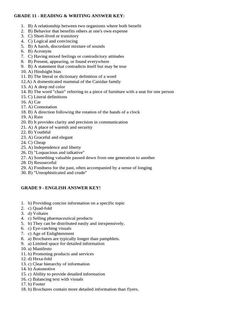 Answer Key - 4th Long Test | PDF