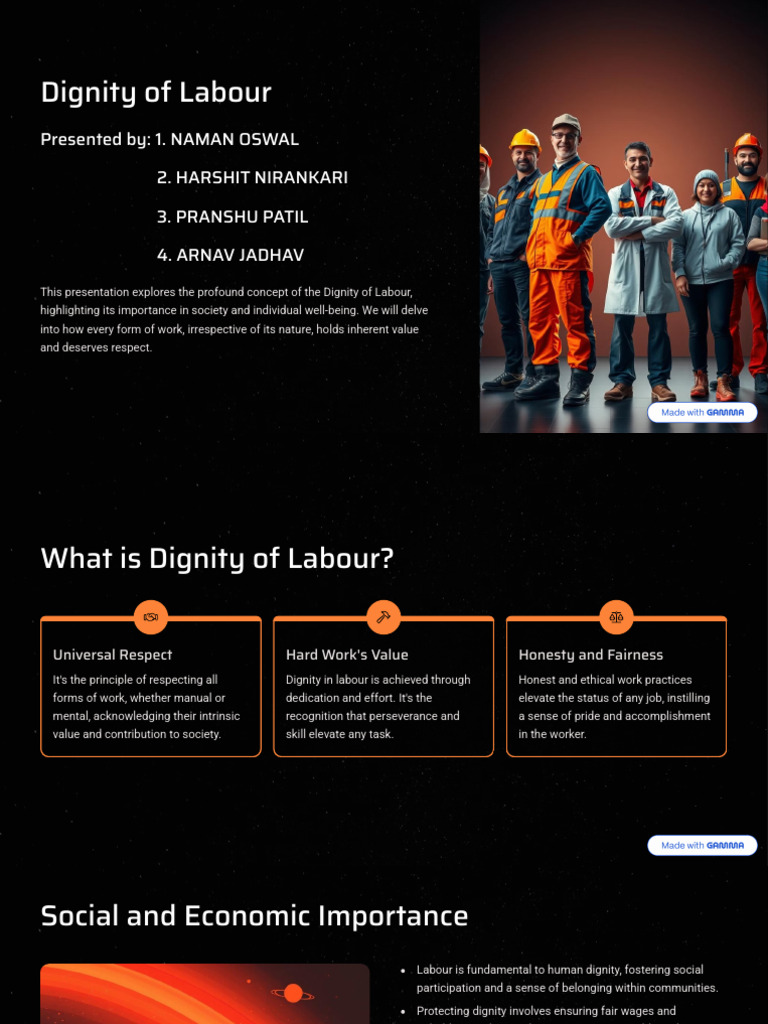 Dignity of Labour: Presented By: 1. NAMAN OSWAL 2. Harshit Nirankari 3 ...