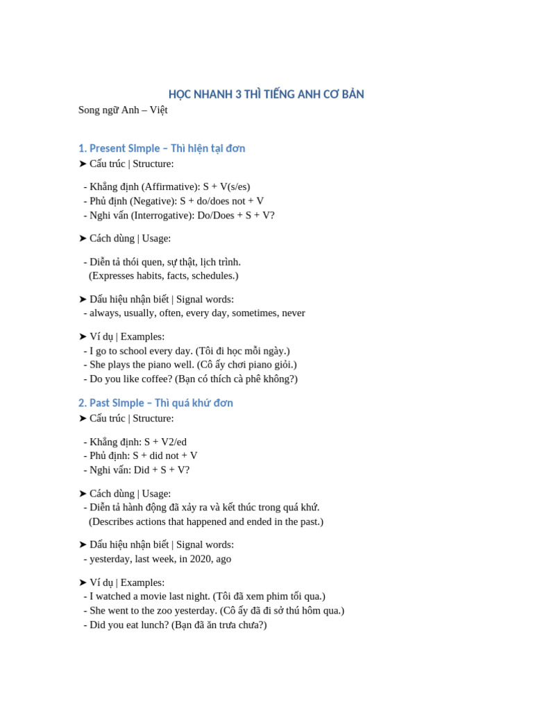 Hoc 3 Thi Tieng Anh Song Ngu | PDF
