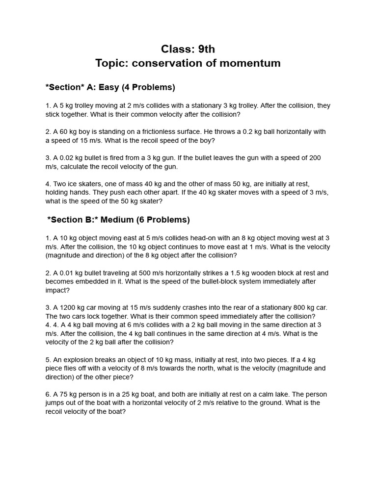 9th Grade Momentum Conservation Problems | PDF